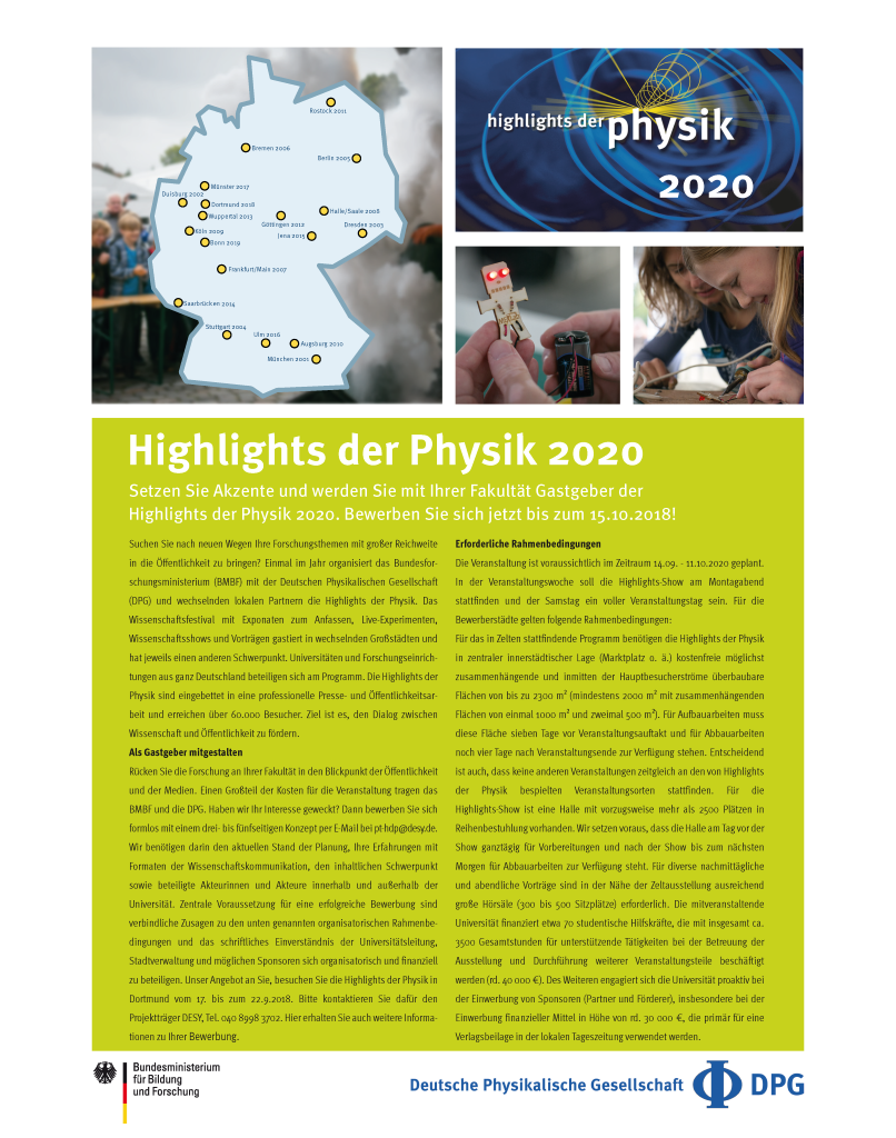 Gastgeber für die Highlights der Physik 2020 gesucht! — DPG